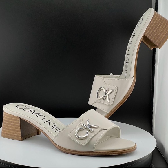 Calvin Klein | Shoes | Calvin Klein Cuadra Logo Stackheel Sandals ...